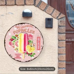 Wall Decor | Round Pink Lemonade Popsicles Metal Sign Citrus Pink Roses ...